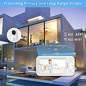 Yonvim Baby Monitor 5" 1080P HD Video Baby Monitor with Camera and Audio 5000mAh Battery Night Vision No WiFi 2-Way Talk 1000ft Long Range Remote Pan Tilt 4X Zoom with 2 Mounts