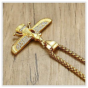 Mgutillart 18K Gold Plated Jewelry Stainless Steel Crystal Necklace Farvahar Symbol Tag Pendant Necklace