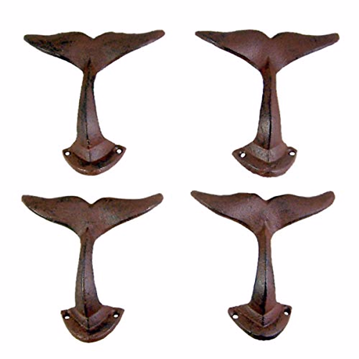 MUDHEN UpperDeck Primitive Whale Tail Cast Iron Wall Hooks, Pack of 4