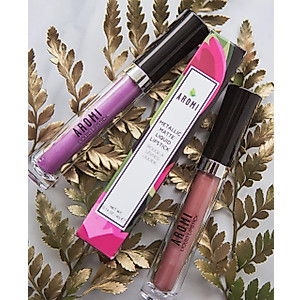 Aromi Tan Metallic Liquid Lipstick | Sepia Bronze Lip Color with Shimmery Finish, Vegan, Cruelty-free, Long-Lasting, Smudge-Proof, Handmade (Peachy Tan)