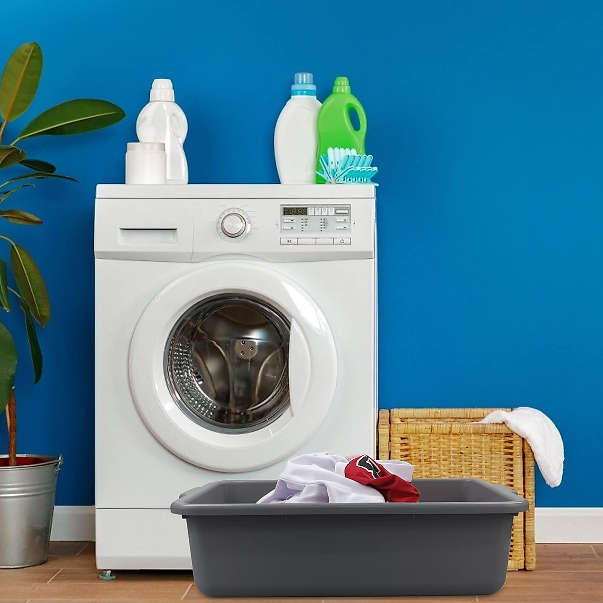 Yesdate 4 Packs 24 L Plastic Commercial Bus Box, Large Bus Tub, Utility Bus Tote, Grey