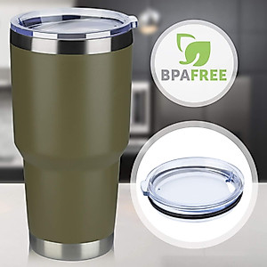 MEWAY 30oz Insulated Tumbler With Lids and Straws,Stainless Steel Double Vacuum Coffee Tumbler Cup, Brush, Durable Powder Coated Coffee Cup for Cold & Hot Drinks, Office, Travel(Army Green,4 PACK)