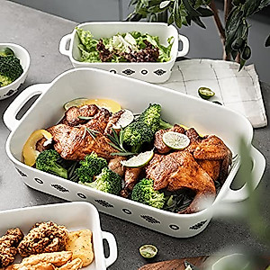 Sweejar Ceramic Bakeware Set, Rectangular Baking Dish for Cooking, Kitchen, Cake Dinner, Banquet and Daily Use, 12.8 x 8.9 Inches porcelain Baking Pans (Painting)