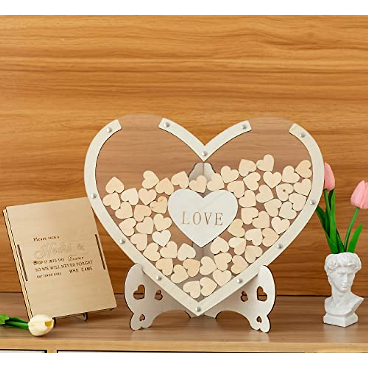 Wooden Wedding Guest Book Alternative Transparent Heart Wedding Guest Books for Reception Guests to Sign with Drop Box Gifts for Bride,Graduation Anniversaries Party Reception, 80 PC (Hearts)