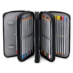 BTSKY Handy Wareable Oxford Colored Pencil Bags Large 72 Slots Pencil Organizer Portable Watercolor Pencil Wrap Case (Black)