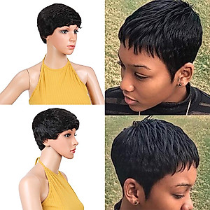 GABRIELLE Short Human Hair Pixie Cut Wigs 100% Human Hair Cute Wig Short Pixie Wigs for Black Women Natural Boy Cut Wigs (Pixie Cut, 1B#)