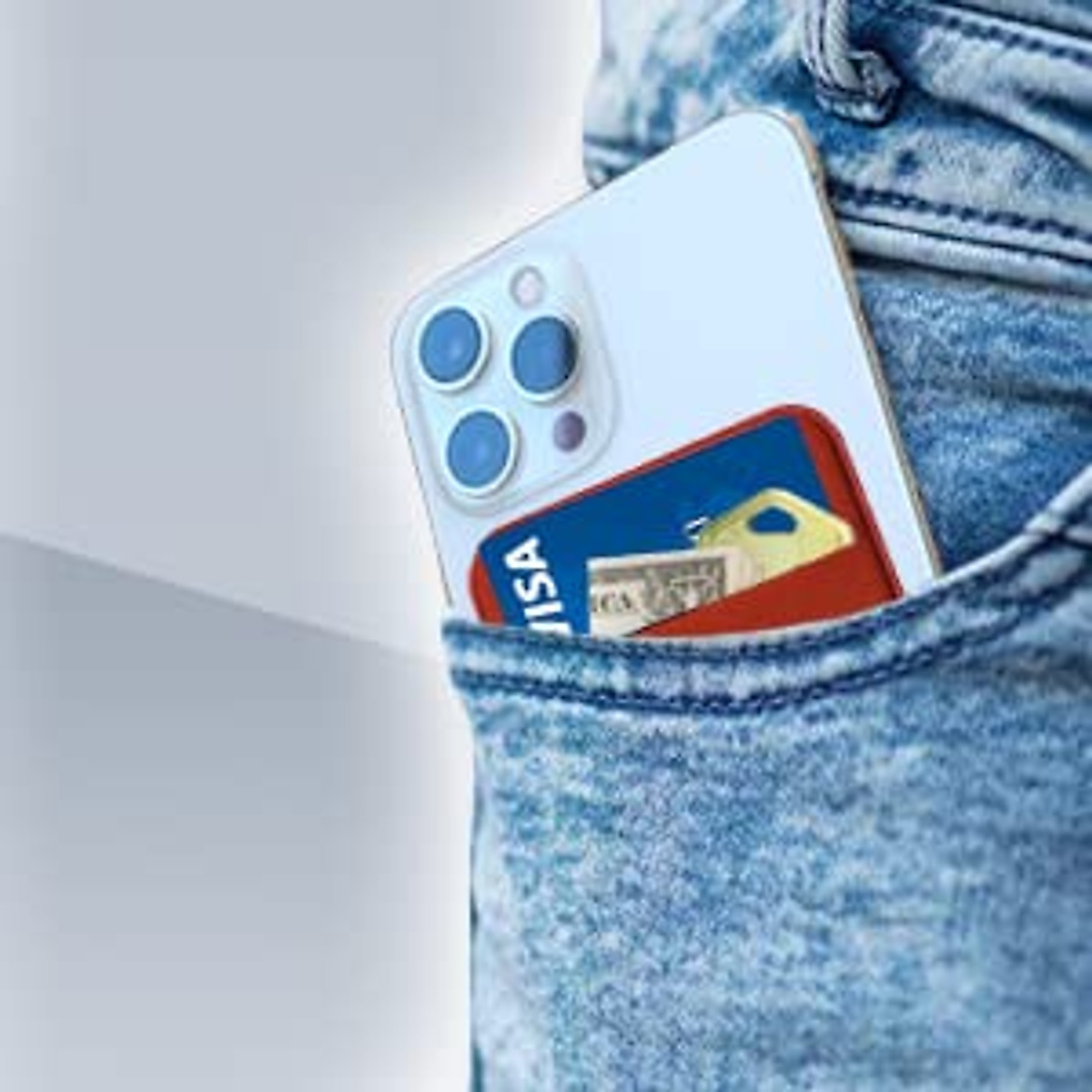 Elastic Phone Card Holder Pocket, Stick-On Wallet, Adhesive Credit Card Pouch, Phone Accessories, Compatible With iPhone, Samsung Galaxy – Blue