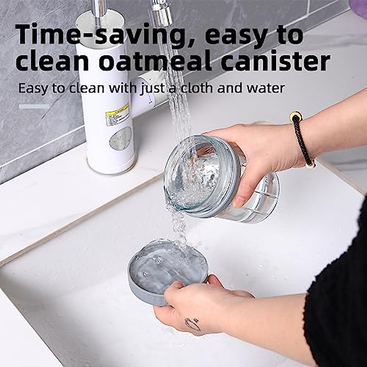 SMARCH Overnight Oats Jars with Lid and Spoon Set of 2, 16 oz Large Capacity Airtight Oatmeal Container with Measurement Marks, Mason Jars with Lid for Cereal On The Go Container (grey)