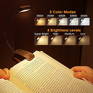 Briignite Book Light, Reading Light, 14 LED Rechargeable Book Reading Light, 5 Colors, 4 Brightness Levels, Lightweight Clip on Book Light for Reading in Bed, Perfect Booklight for Book Lovers, Black