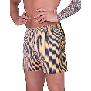Luft Mens Cool Candy Stripes Print Cotton Ultra Soft Comfy Stretch Fit Elastic Waistband Fine Seamless Underwear Fit Mens Boys Casual Pull On Trunks Briefs Boxer Shorts, Yellow & Black XL