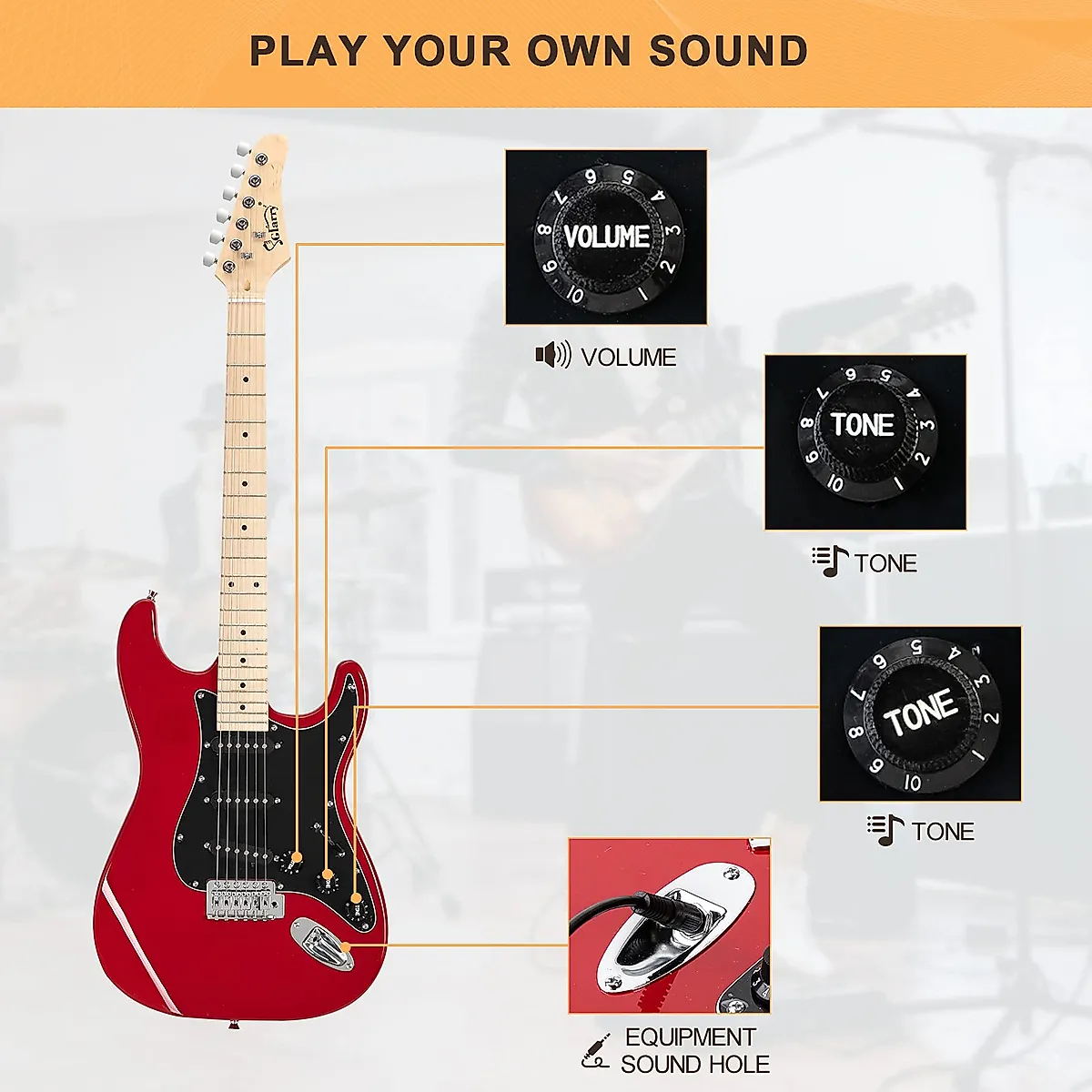 GLARRY 39" Full Size Electric Guitar for Music Lover Beginner with 20W Amp and Accessories Pack Guitar Bag (Red)