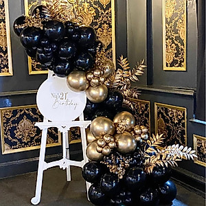 Black Gold Balloons, 50pcs 12 inch Gold Black Balloons Kit, Black Latex Balloons for Birthday, New Year,Wedding, Graduation Party Decorations