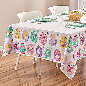Kadut Easter Tablecloth Rectangle, Easter Eggs Fabric Table cloth, Elegant, Bold and Cheerful Easter Egg Design. Rectangular (60"x 126”) Indoor/Outdoor Use. For Spring, Easter, and Summer Tablecloth.