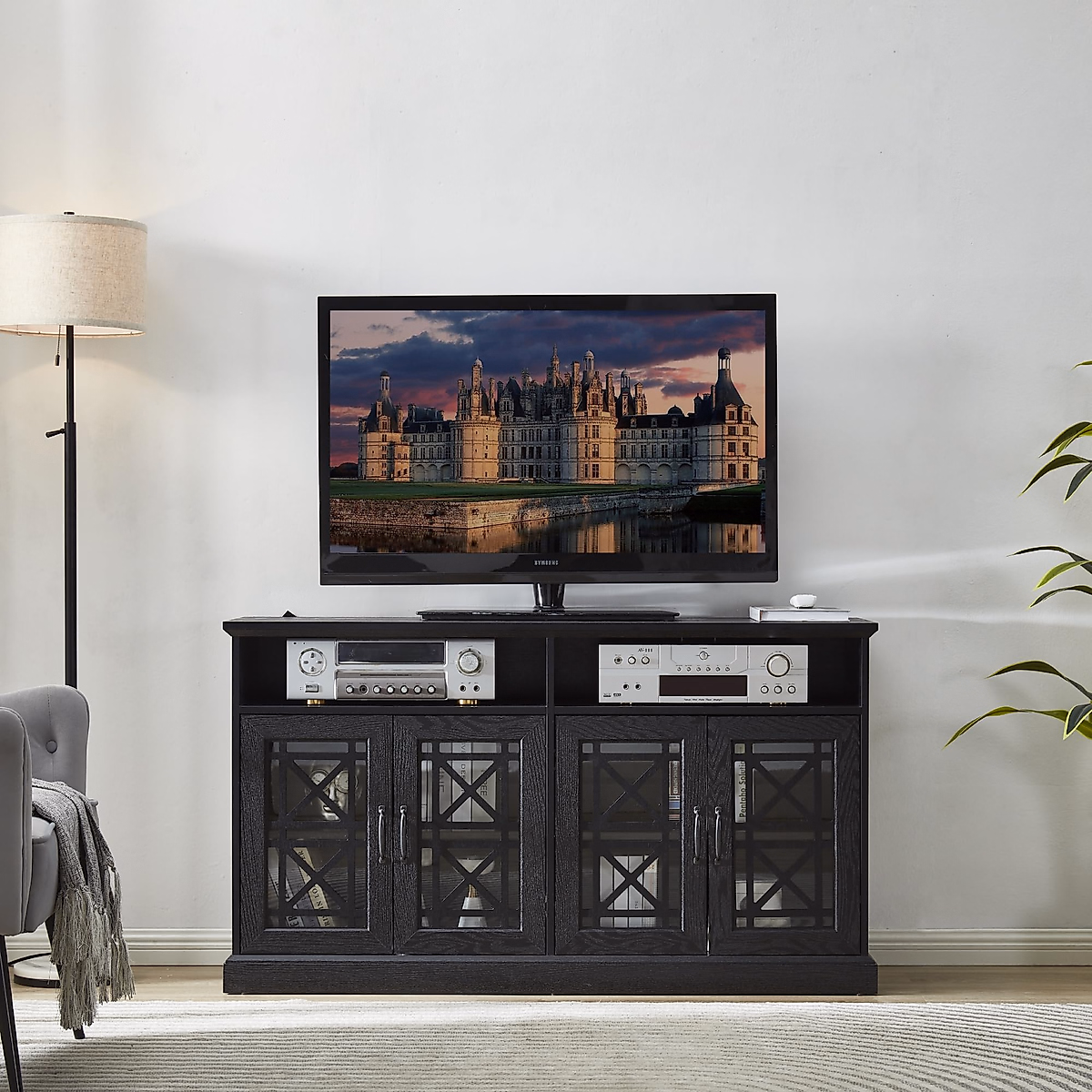 SUPPNEED 53" TV Console/Storage Buffet Cabinet/Sideboard, Black- Wood Grain Finish