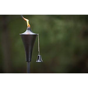 Legends Direct Set of 4, Oahu Premium Metal Patio Torches, 53" Tall- Tiki Style/w Snuffer, Fiberglass Wick & Large 16oz Oil Lamp for Deck, Patio, Lawn, Garden, Luau (Smooth Black)