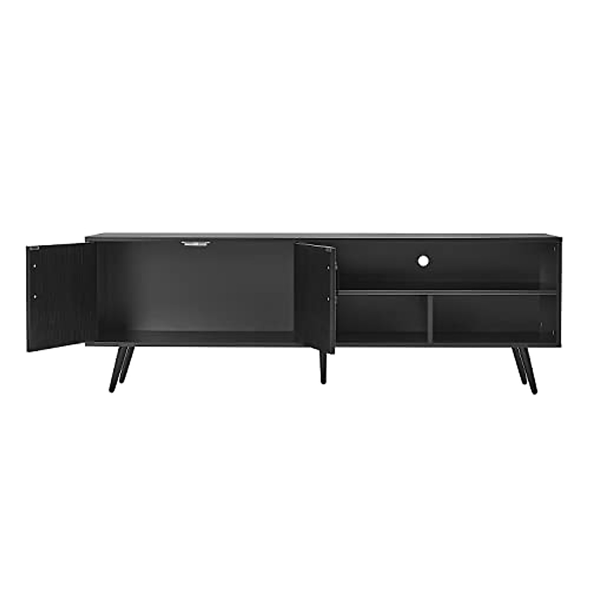 Panana 62.99" TV Stand Television Stands TV Console Unit with 3 Open Cubby and 2 Doors Big Storage Cabinets for Living Room Bedroom for TVs up to 70 Inches (Black 2 Doors + 3 Open Shelves)