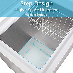 ROVSUN 5.0 Cubic Feet Chest Freezer, Compact Deep Freezer with Storage Basket, Adjustable Thermostat, Ideal for Home Kitchen Office, White