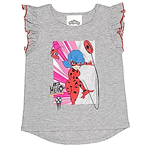 Miraculous Ladybug Cat Noir Rena Rouge Big Girls 2 Pack T-Shirts Gray/Red 10-12