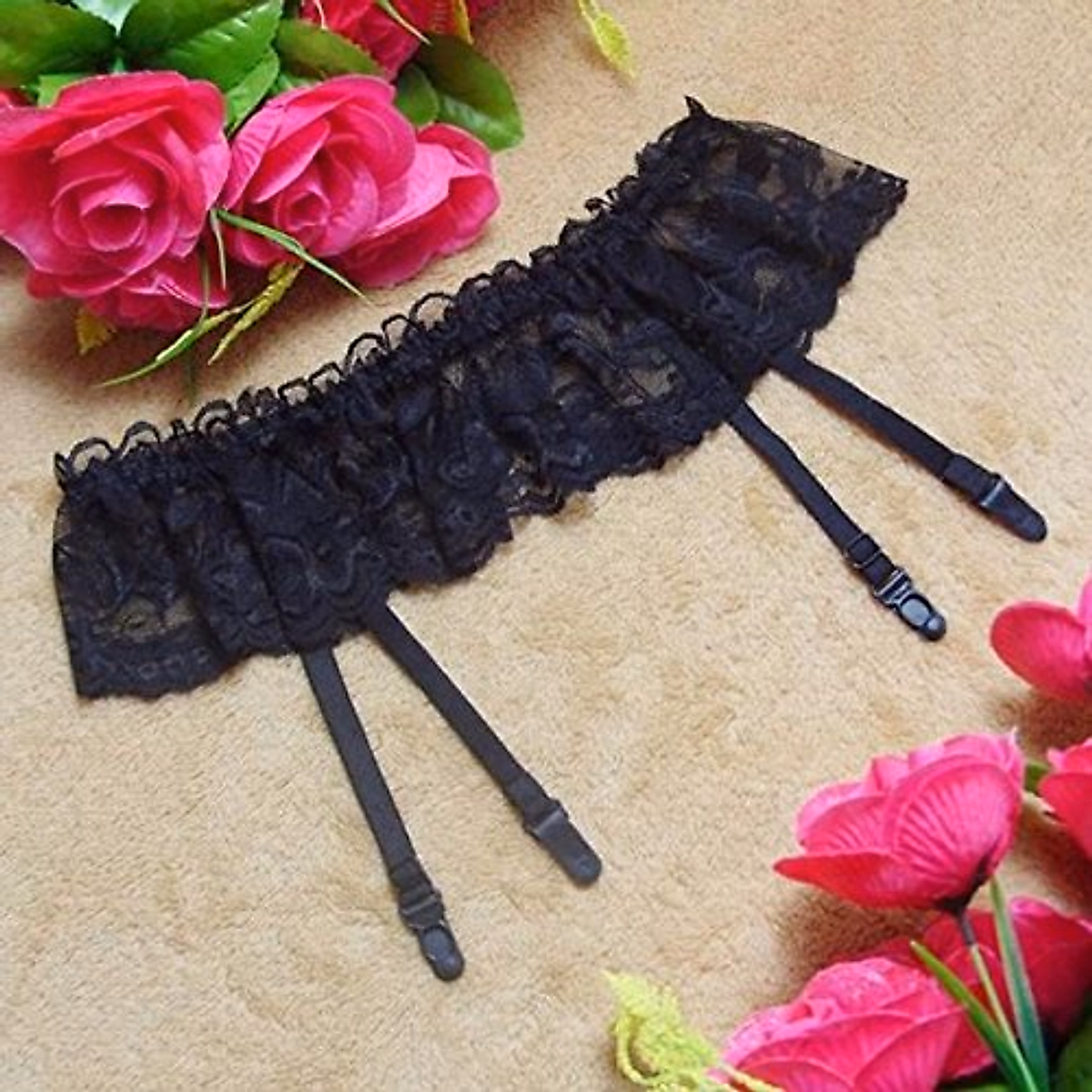 Top Belt Lace Thigh-Highs Stockings Garter Womens Suspender + Socks Green Lingerie Set Plus Size (Black, One Size)