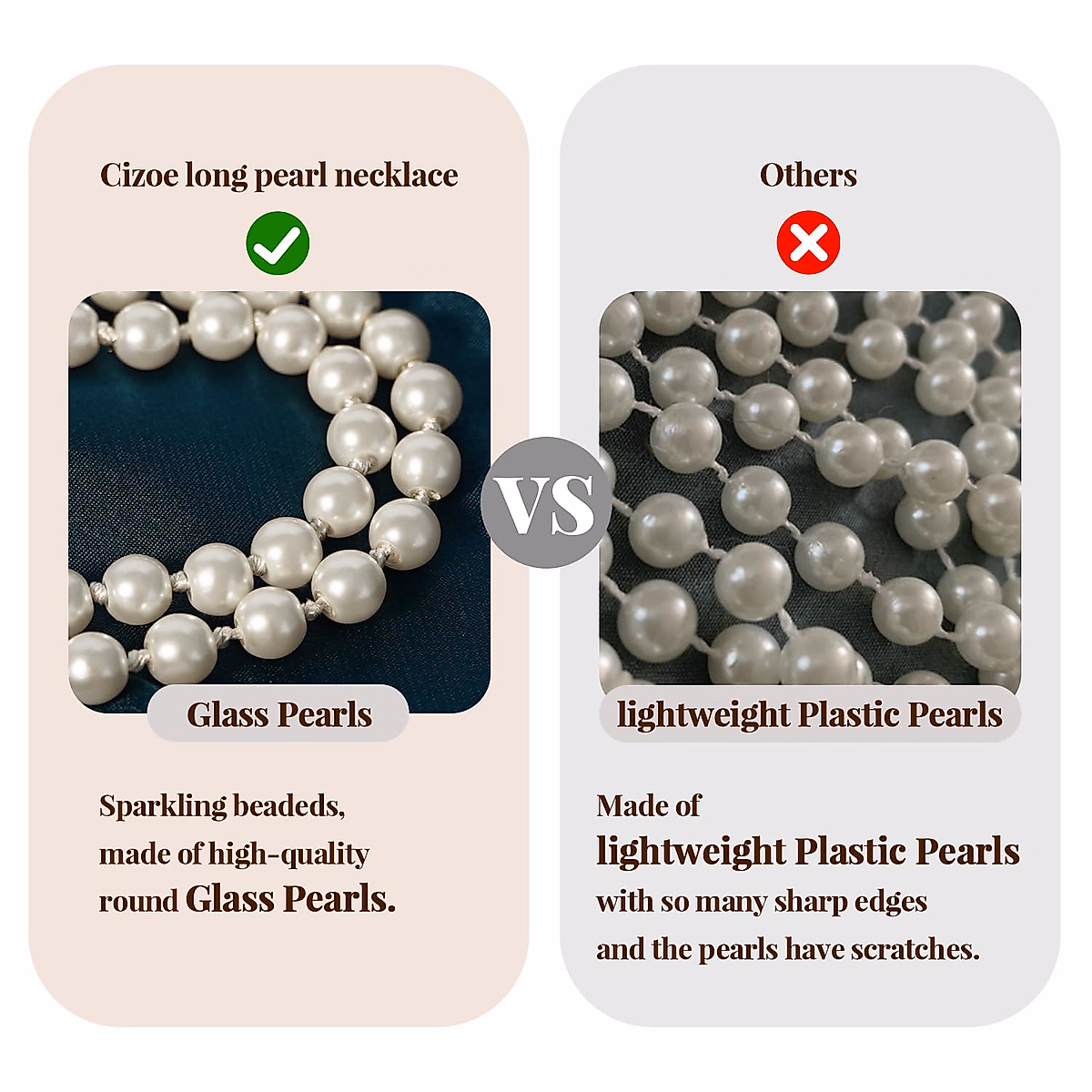 Cizoe 1920s Pearls Necklace Fashion Faux Pearls Gatsby Accessories Vintage Costume Jewelry Cream Long Necklace for Women(B-a-knot Pearl Necklace*2 + 59" Necklace*1-white)