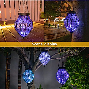 Afirst Hanging Solar Glass Lanterns - Glass Solar Lights with Hook Drop shape Handblown with 20 LED Fairy String Lights Decor for Yard Tree Fence Patio
