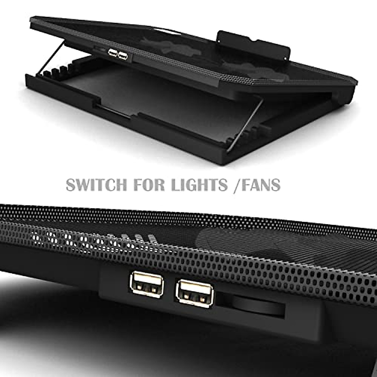 KEROLFFU Laptop Cooling Fans 15.6 14 13 Inch (Big 2Fans 5.52 Inch, Double Sides Built-in USB Line, Back Feet Stand) Fit Apple Air/Pro/MacBook