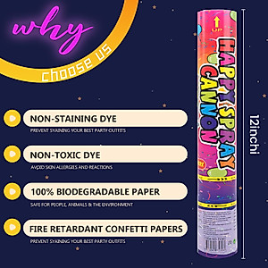 Confetti Cannon 12 Pack Confetti Poppers Biodegradable Multicolor 12 Inch Party Poppers for Celebration Biodegradable Confetti Shooter Cannon Bulk for Birthday Graduation Wedding Christmas NewYear