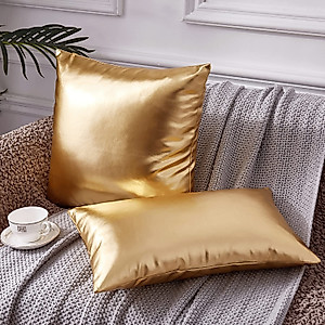 EUCIOR Decorative Pillow - 18x18 Gold Metallic Shiny Cushion Cover, Modern Throw Pillows for Bed, Couch, Sofa