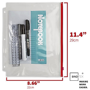 Binditek 40 Pack Plastic Zippered Binder Pockets, 3-Hole Punched for 3 Ring Binder, Clear PVC with Multicolor Zippers, Waterproof Loose Leaf Bag Pouch for Document Filing and Storage