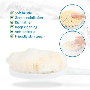 FULLOFJOY Back Bath Brush Long Handle for Shower, Curved Back Scrubber for The Elderly, Disabled, Limited Mobility, U-Shaped Body Shower Brush for Man and Woman, 27.56” Length