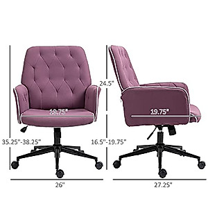Vinsetto Modern Mid-Back Tufted Spandex Home Office Desk Chair with Adjustable Height, Swivel Adjustable Task Chair with Padded Armrests, Purple
