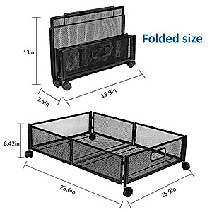 SubClap Under Bed Storage Container with Wheels 1 Pack, Underbed Rolling Drawer Storage Organizer for Clothes Shoes Blankets Books, Metal Underbed Drawer Cart for Bedroom, 23.6" L x 15.9" W x 6.42" H