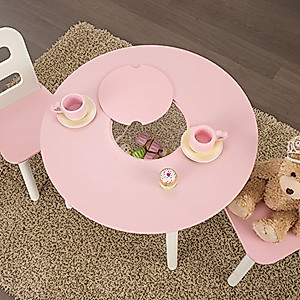 KidKraft Wooden Round Table & 2 Chair Set with Center Mesh Storage- Pink & White, 23.5 x 23.5 x 17.2