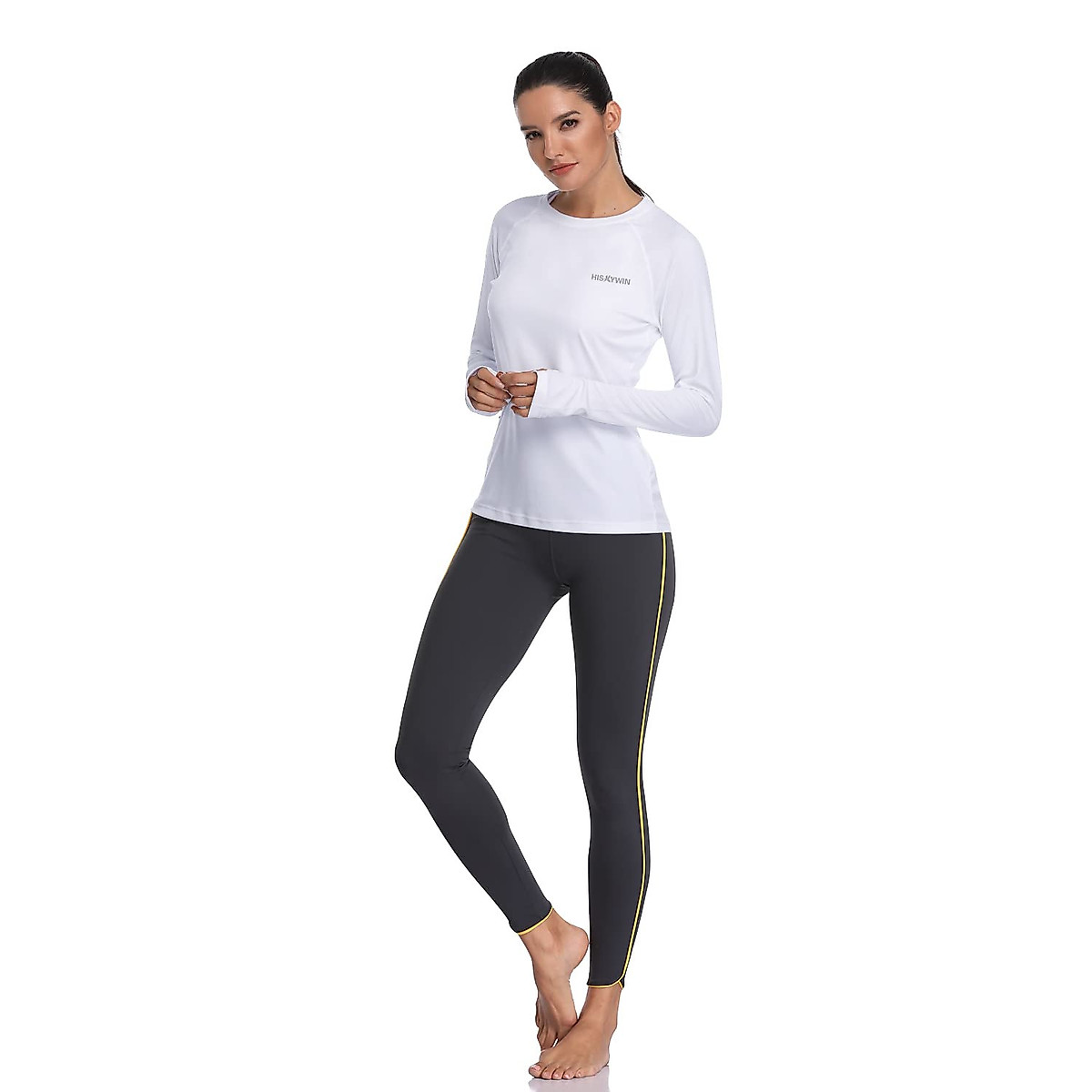 HISKYWIN Women's UPF 50+ Sun Protection Long Sleeve Shirts Outdoor Hiking Fishing Tops HF103- White-M