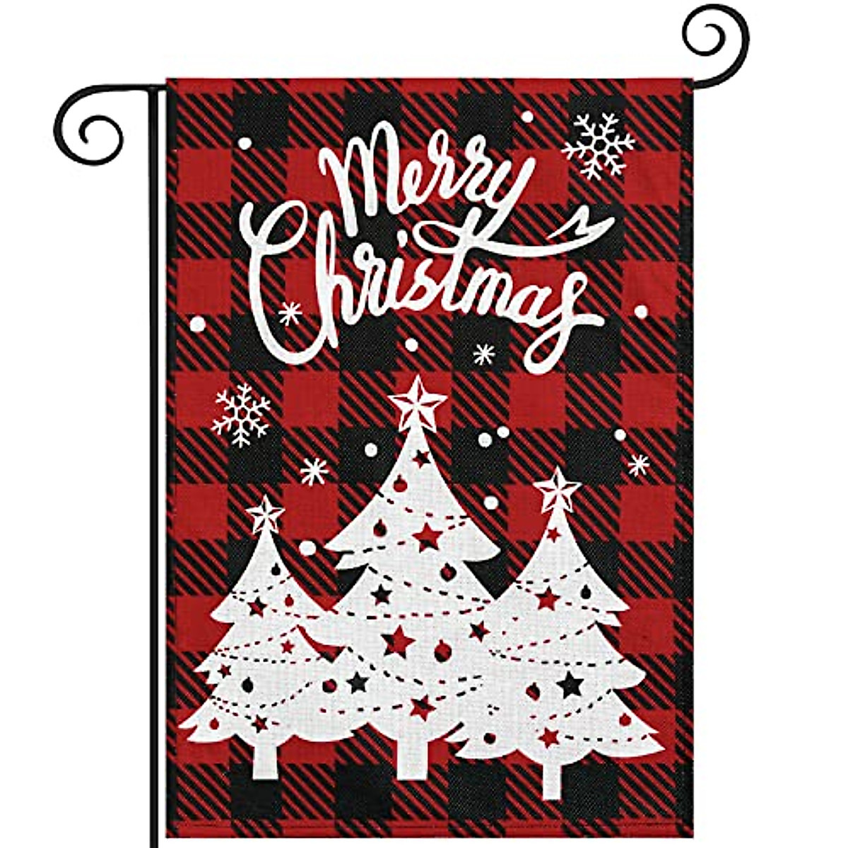 hogardeck Merry Christmas Garden Flag, Buffalo Plaid Check Tree Burlap Christmas Decorations, Vertical Double Sided Winter Decor, Bell & Star Outdoor Indoor Yard Flag 12.5x18 Inch