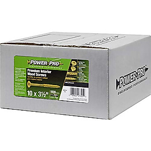 Power Pro 967771 Wood Screws, #10 x 3-1/2, Premium Star Drive Indoor Cabinet Screws, Gold Yellow Zinc, 1/4 Keg, 1000 pcs