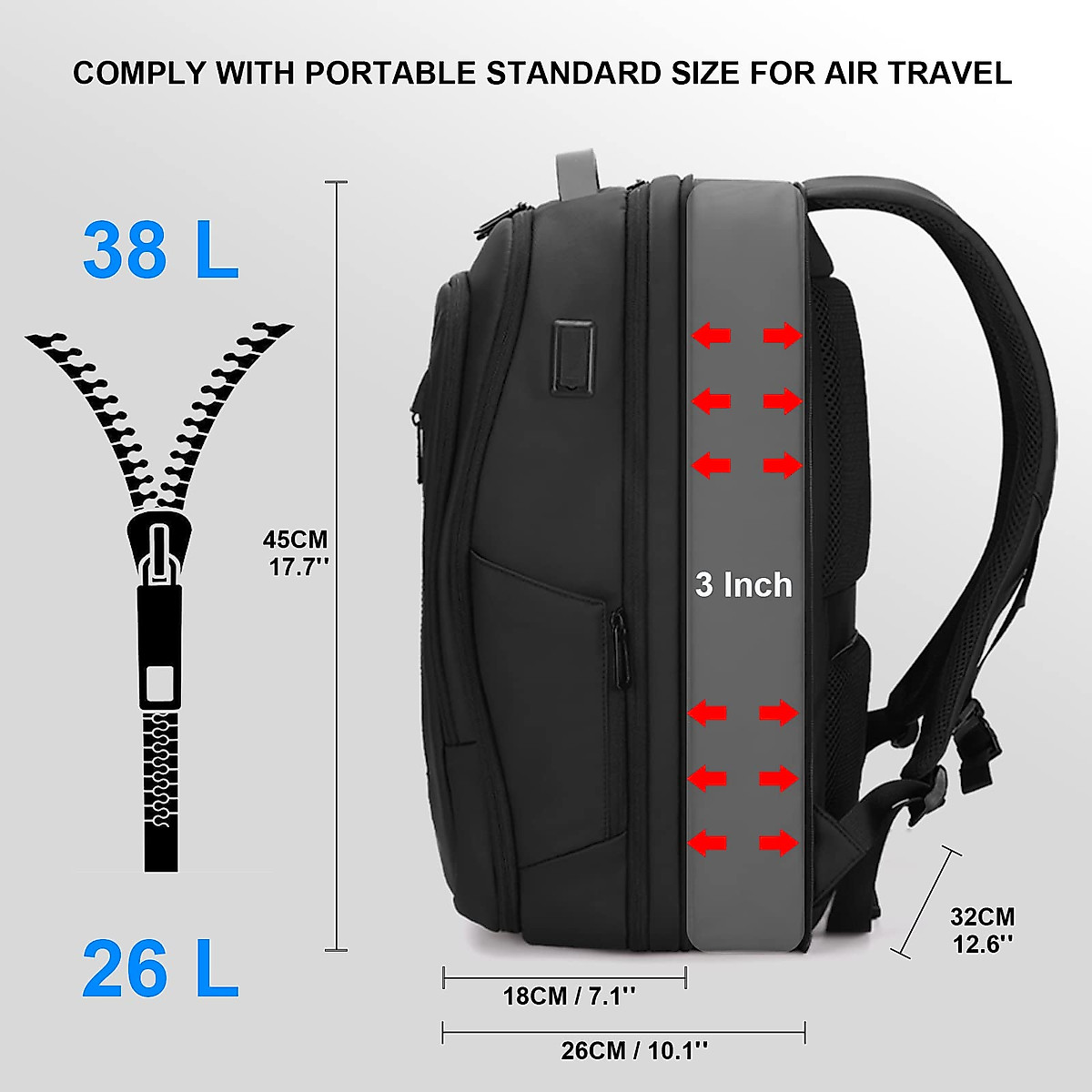 FENRUIEN Business Laptop Backpack 15.6 Inch, Expandable Slim Backpack for Men with USB Port, Water Resistant Computer Bag for Travel/College/Work, Black