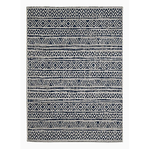 Fab Habitat Outdoor Rug - Waterproof Easy to Clean Stain Resistant - Patio Indoor Outdoor Porch Deck Balcony Entryway - Modern Abstract - Freeport - Blue - 5ft 2in x 7ft 6in