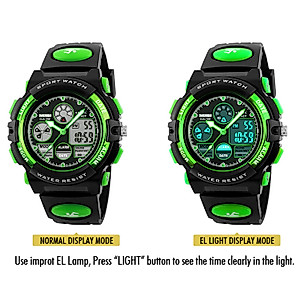 Kid's Digital Watch LED Outdoor Sports 50M Waterproof Watches Boys Children's Analog Quartz Wristwatch with Alarm - Green