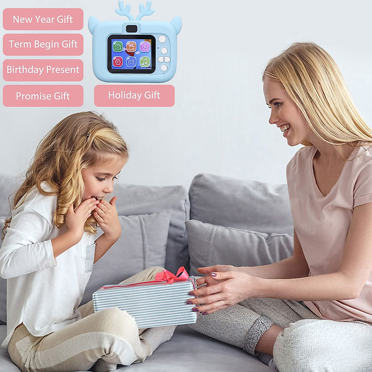 20MP Kid Camera, 2 Inch Color Display Timer Video 1080P USB Digital Camera with Card Reader for School (Blue+White)