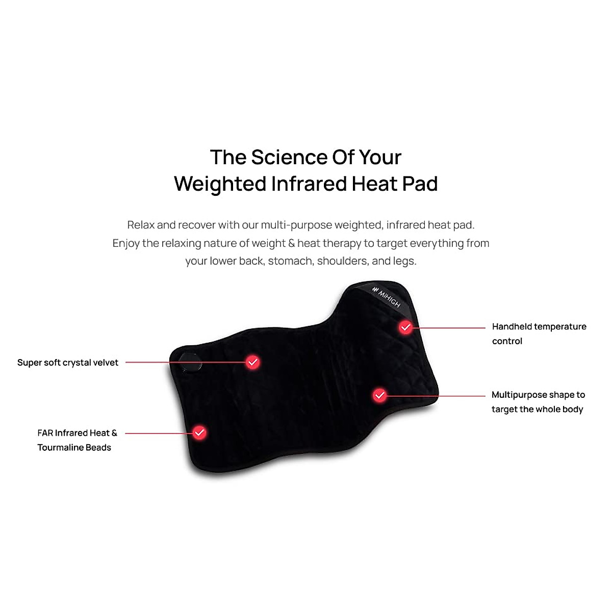 MiHIGH Infrared Heating Pad for Back and Shoulder Pain, Weighted Heat Pad with Temperature Controller for Cramps Relief, Infrared Heat Therapy for Pain Relief