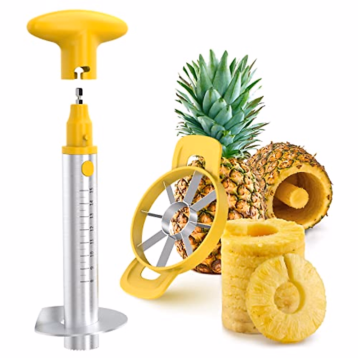 SZ LINGKE Pineapple Corer and Slicer Tool, [Upgraded, Electric & Manual] Stainless Steel Pineapple Cutter for Easy Core Removal and Slicing, Durable Pineapple Slicer with Electric Drill Accessory