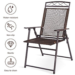 Safstar Patio Folding Chairs Set of 4, Portable Sling Chair for Backyard Poolside Balcony Lawn