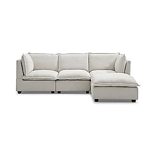 L-Shape Convertible Modular Down Feather Sectional Sofa, Modern Deep Seat Reversible Chaises Upholstered Cloud Couch Sleeper Sofá with Movable Ottomans for Home, Apartment Living Room