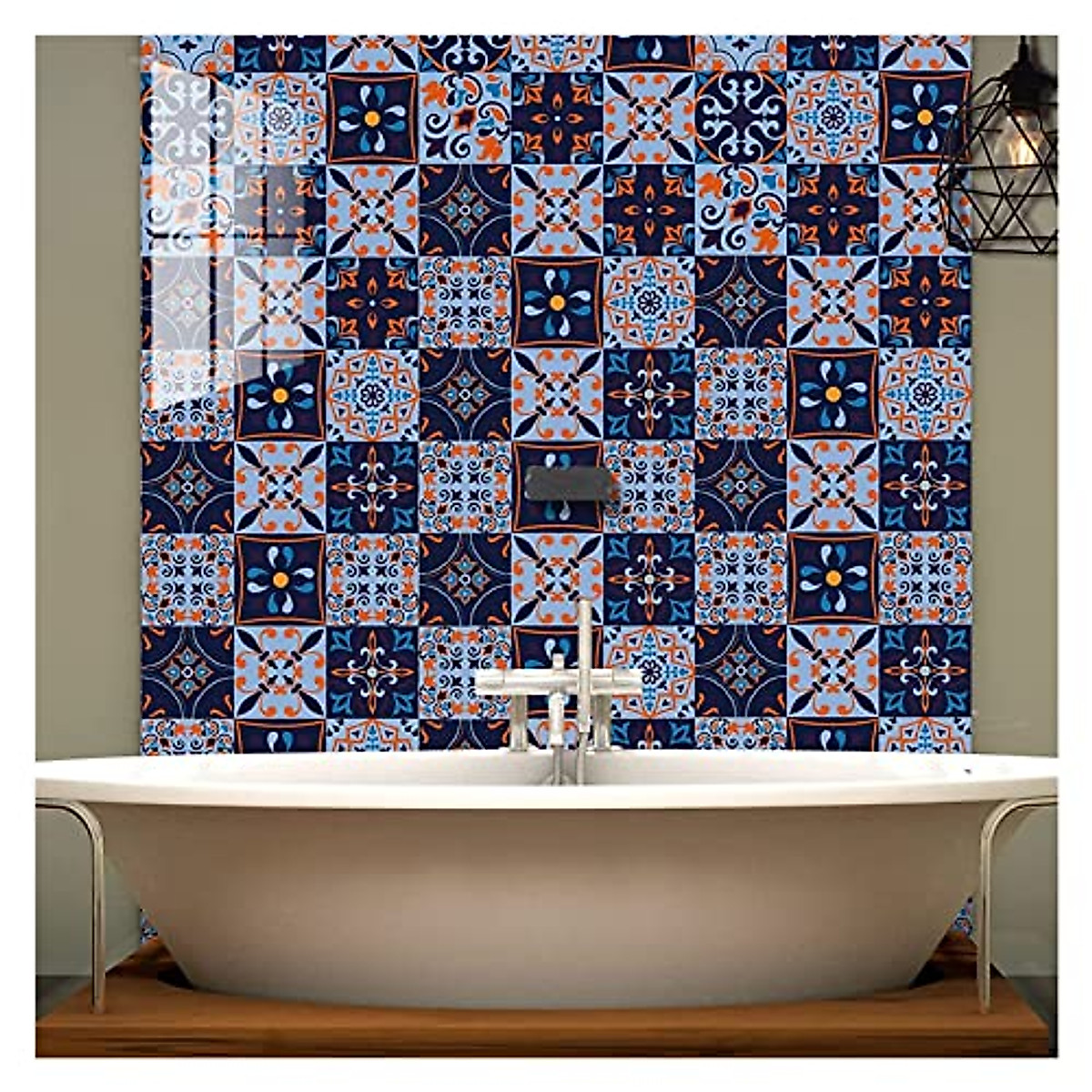 Tile Stickers Pattern Orange Blue Stick on Tiles Bathroom PVC Self Adhesive Wall Tiles Kitchen Stick on Wall Tiles Waterproof Peel and Stick Floor Tiles Self Adhesive Tiles for Walls