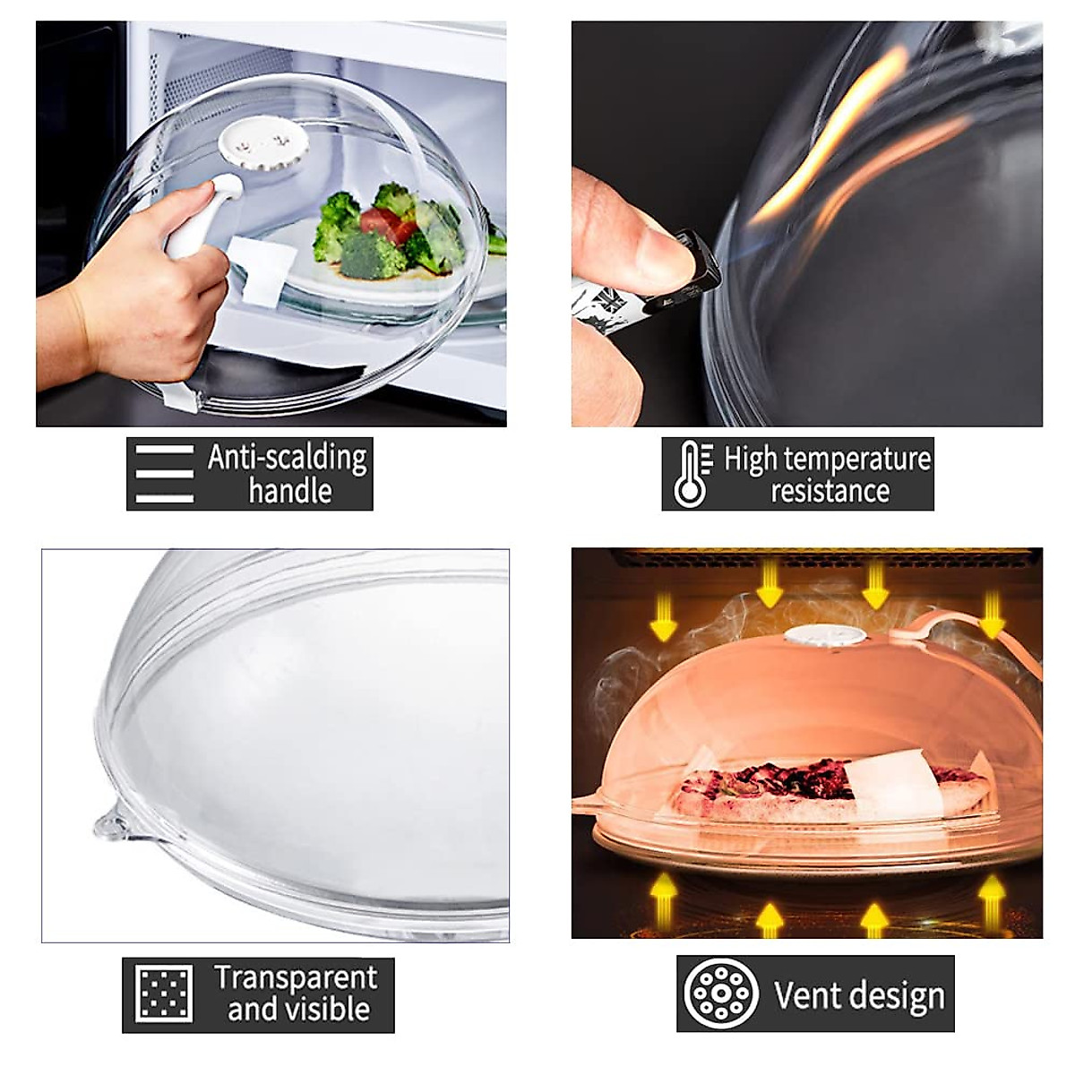Igikzz 2 Pack Large Microwave Splatter Cover, Transparent Cover, Microwave Plate Cover Lid with Handle and Adjustable Steam Vents Holes Keeps Microwave Oven Clean