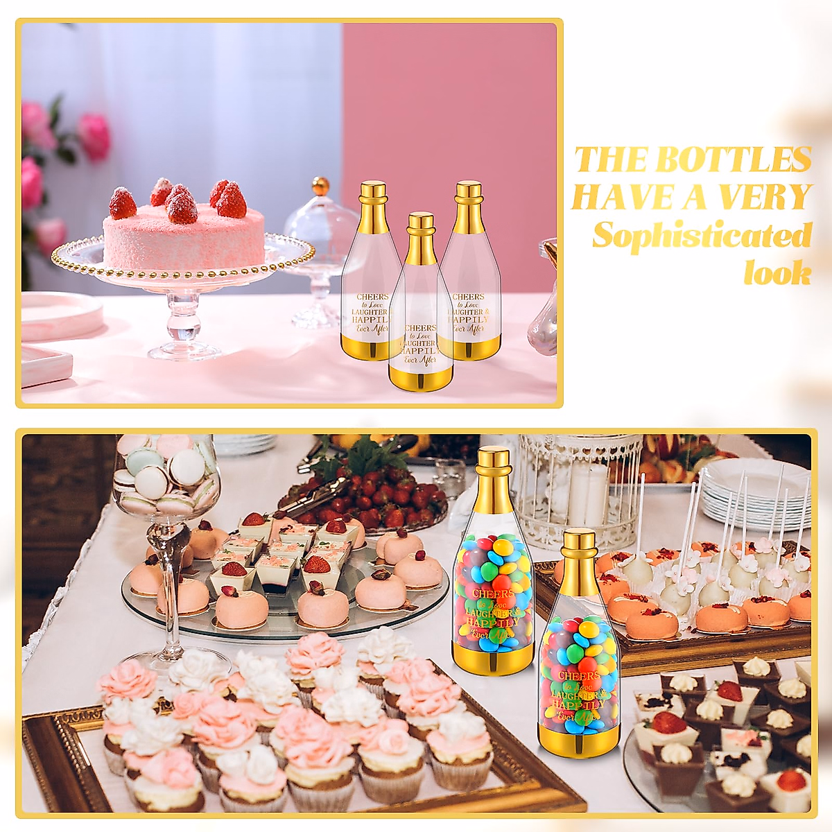Ziliny 50 Pcs Metallic Golden Champagne Bottle Containers Candy Bottles Wedding Candy Box Bridal Shower Favors Plastic Wine Alcohol Containers Mini Champagne Bottles Bulk for Wedding Bridal Party
