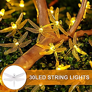 BLOOMWIN Dragonfly Solar String Lights Solar Christmas Lights Outdoor Waterproof 30 LED 21.3ft Warm White 8 Modes Dragonfly Fairy Lights Hanging Decorative Lighting for Garden Patio Yard Home Wedding