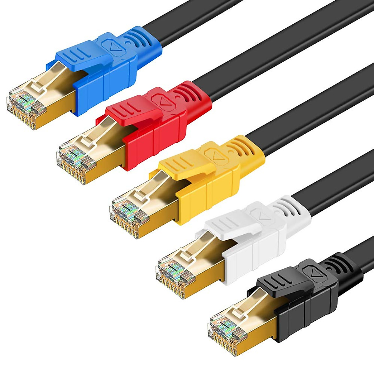 Cat8 Ethernet Cable 5ft 5Pack, Double Shielded with Gold Plated RJ45 Connectors, High Speed 26AWG Network Cable, Weatherproof 40Gbps 2000Mhz S/FTP LAN Cables for Gaming, Xbox, Modem, Router, PC