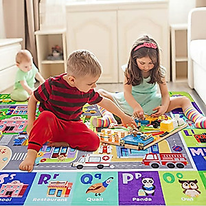 LTKOUGFAM Baby Playmat for Floor, Soft Plush ABC Kids Play Rug for Toddlers & Infants Baby Floor Mats, Kids Car Rug Mat with City, Large Non-Slip Area Rug for kids Room Playroom Bedroom (59X39.4 INCH)